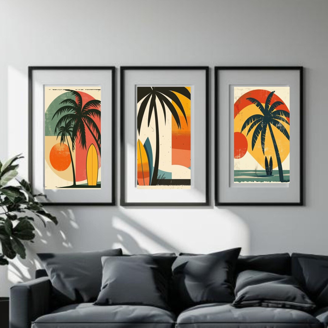 Surfboard Wall Art Set of 4 Surf Poster Vintage Surf Posters Surfer ...