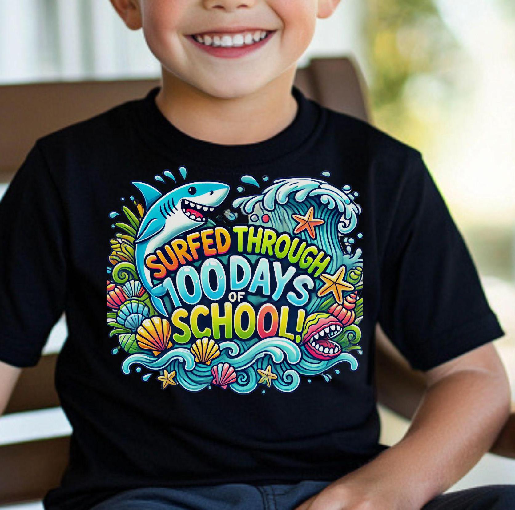 100th Day of School Surfing Through Kids Tee Shirt, Beach Theme ...