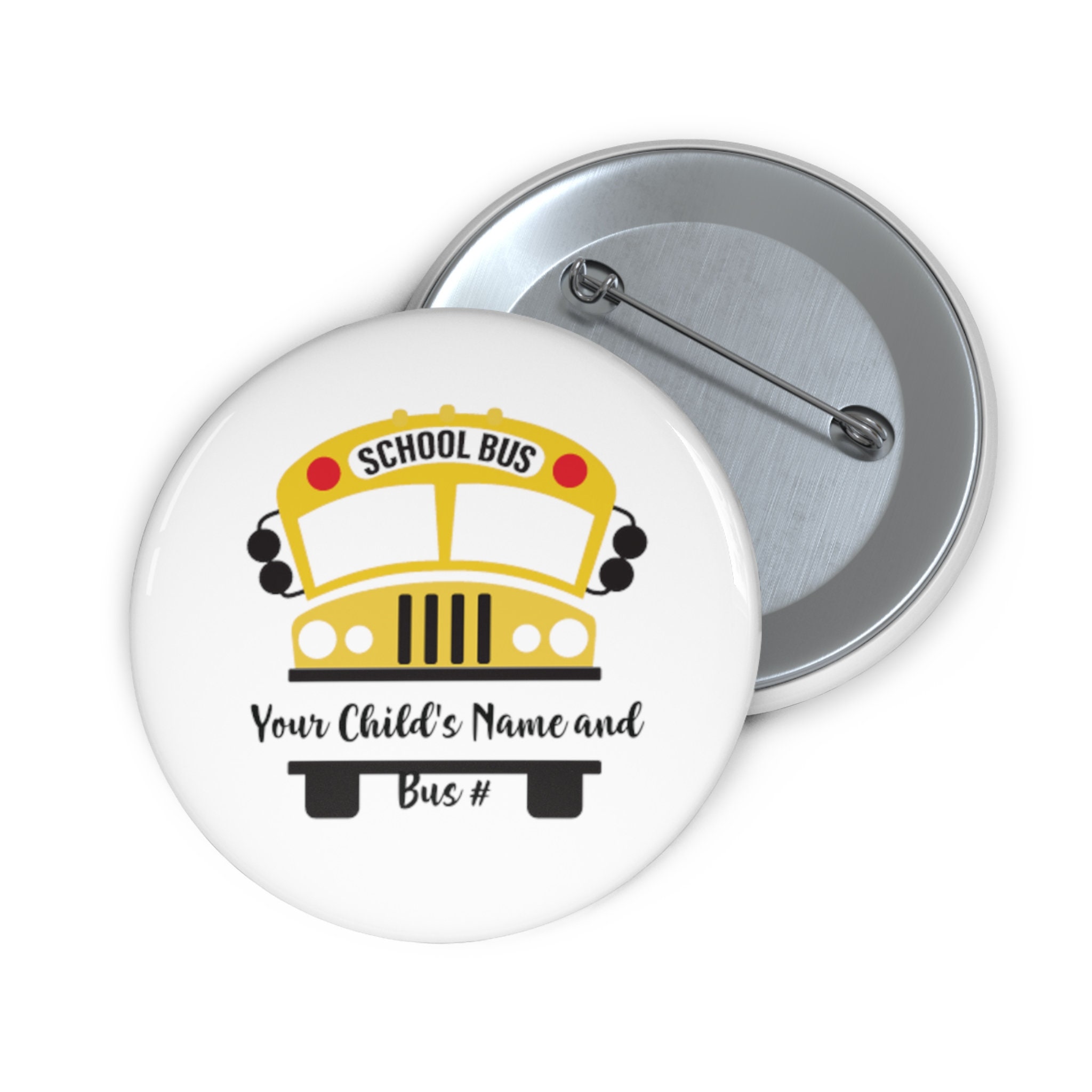 School Bus Personalized Name Pin Button With Child's Name and Bus ...