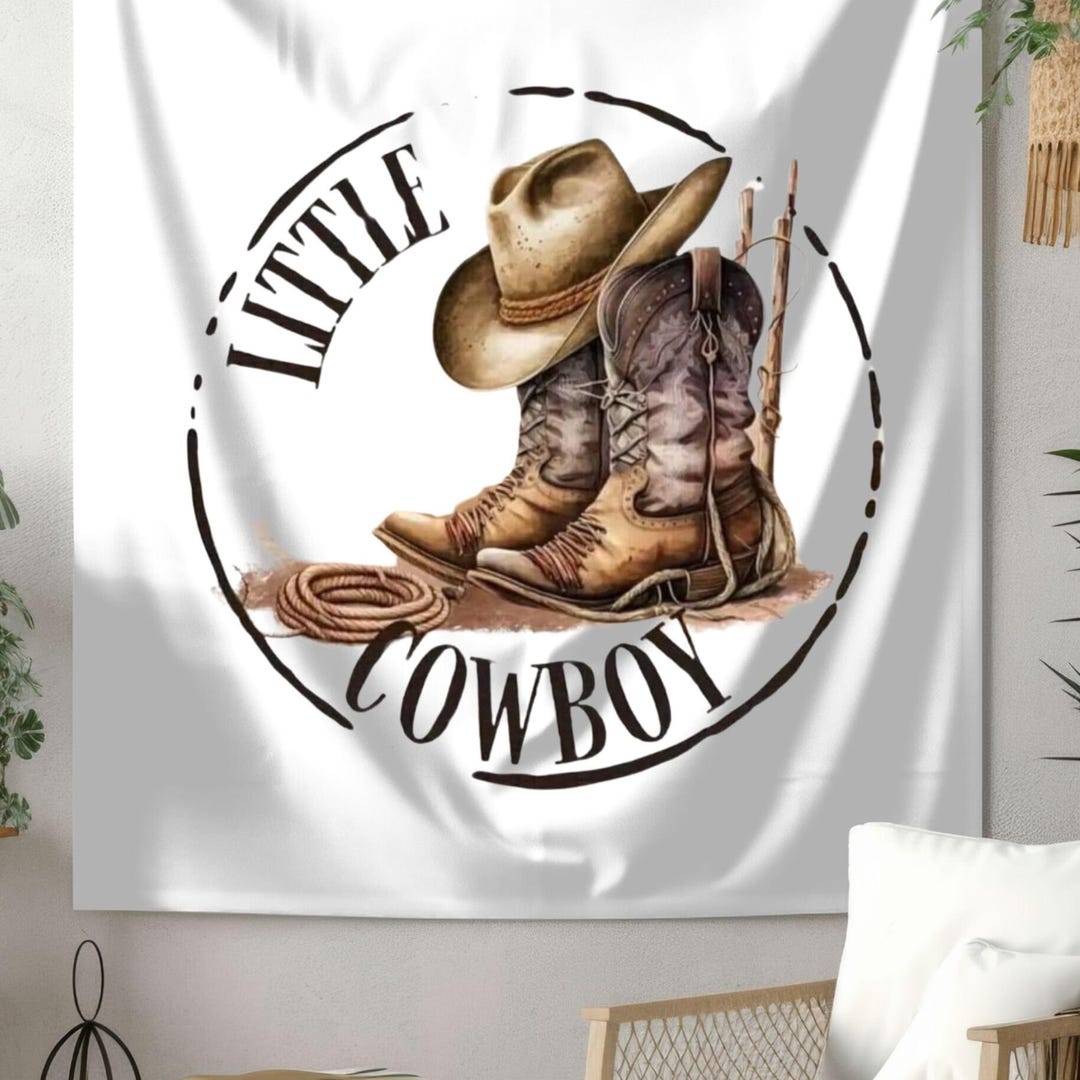 Baby Boy Shower Banner Western Little Cowboy Baby Shower Sign Tapestry ...