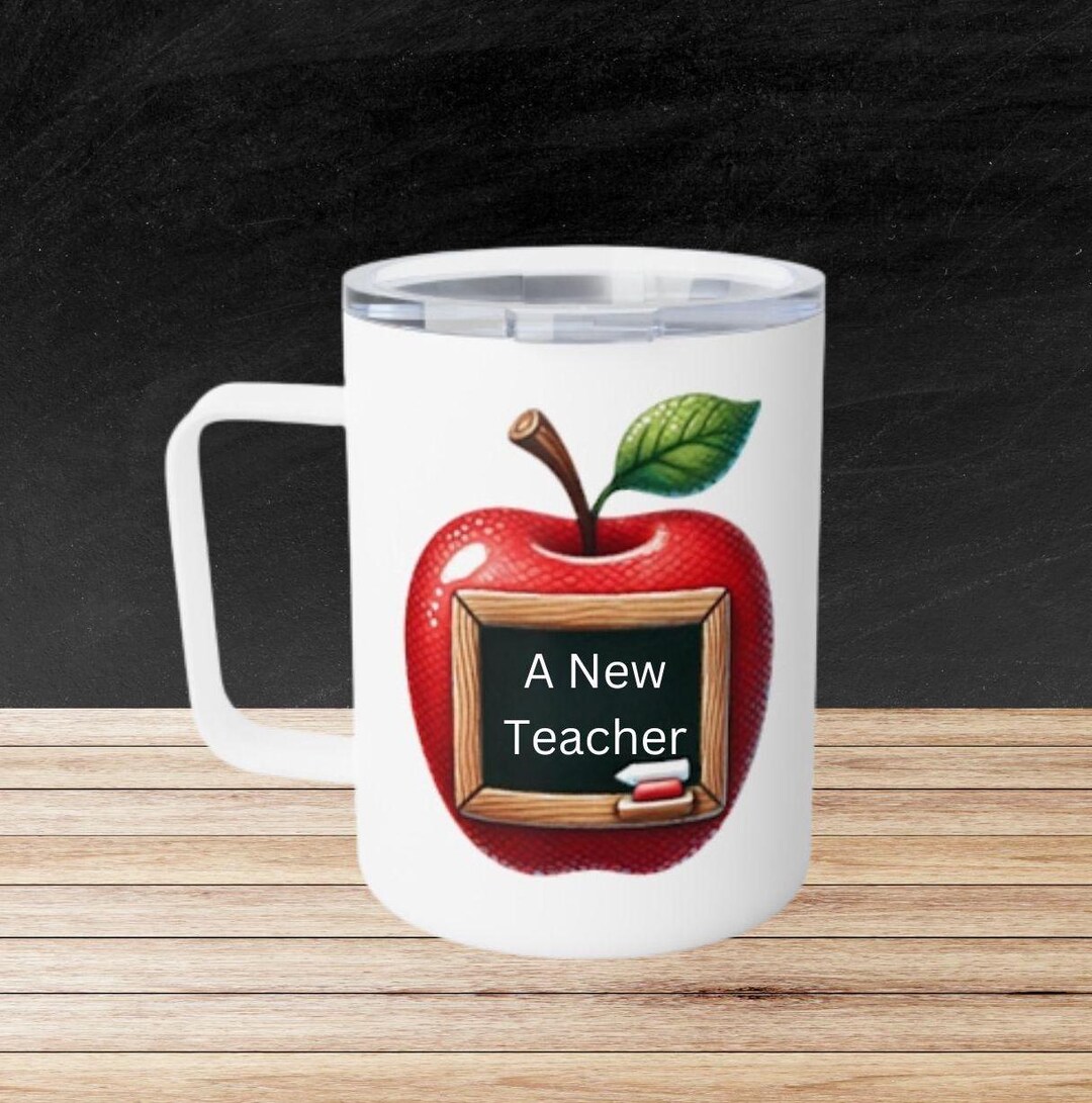 Personalized Teacher Insulated Coffee Mug - Apple and Chalkboard Design ...