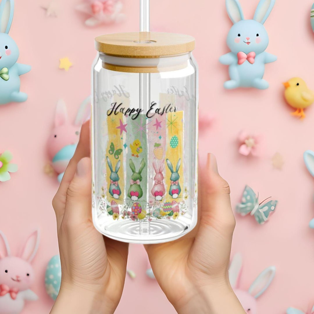 Easter Bunny Sipper Glass, 16oz - Cute Bunny Lover, Easter Basket Gift ...