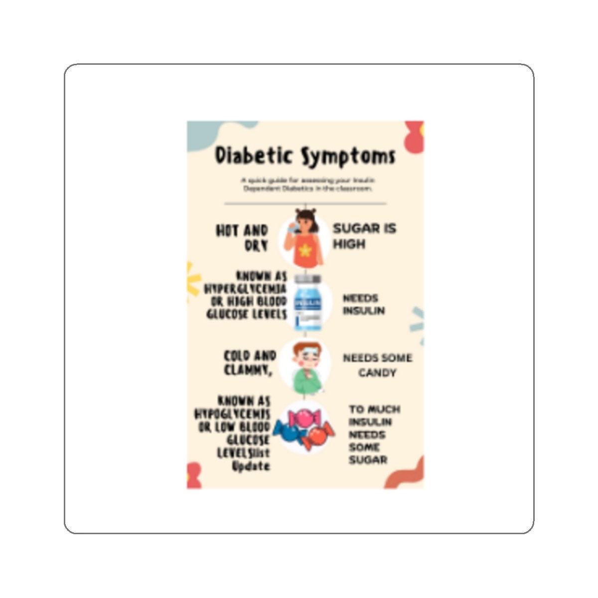 Diabetic Symptoms Awareness Stickers Diabetes Warning Signs Vinyl ...