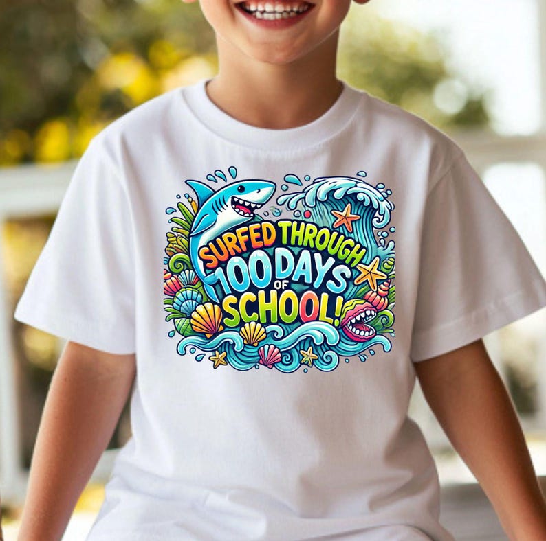 100th Day of School Surfing Through Kids Tee Shirt, Beach Theme ...