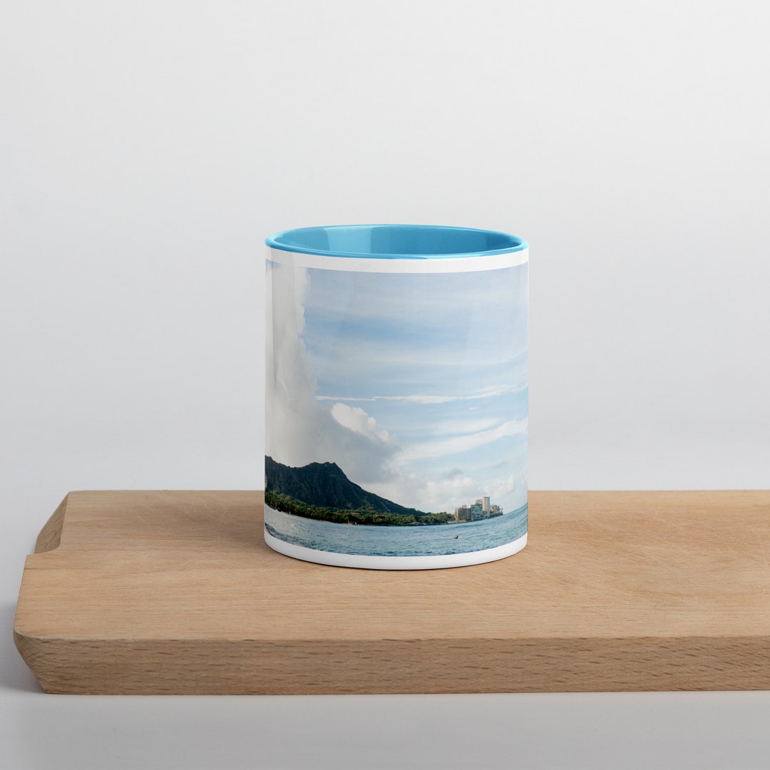 Diamond Head Photograph on Ceramic Mug With Blue Interior, Made in ...