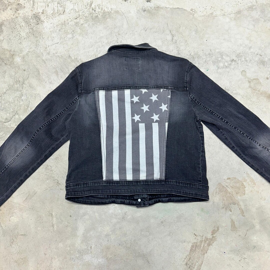 Rock & Republic Denim Jacket Teen Large Gray American Flag Back ...