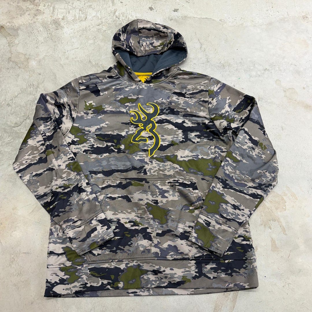 Y2k Browning Camo Hoodie Fleece Lined Mens Large Pullover Hunting Mossy ...