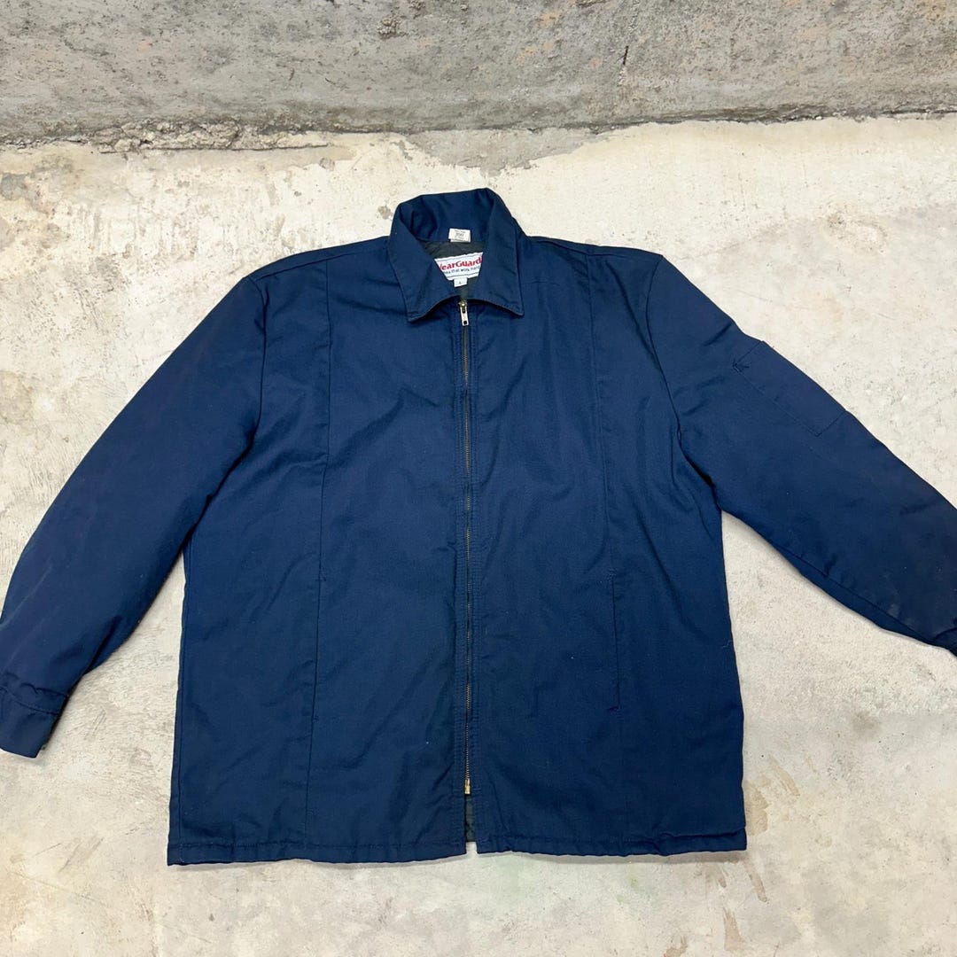 Wearguard Work Jacket Mens L Navy Blue Quilted Lined Zip up Coat VTG ...