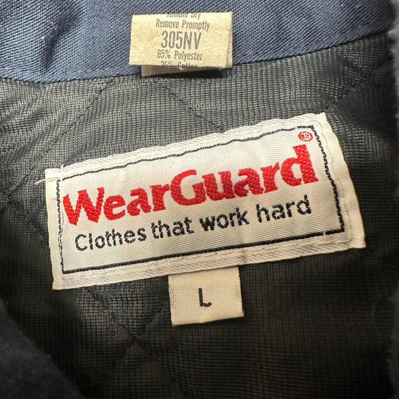 Wearguard Work Jacket Mens L Navy Blue Quilted Lined Zip up Coat VTG ...