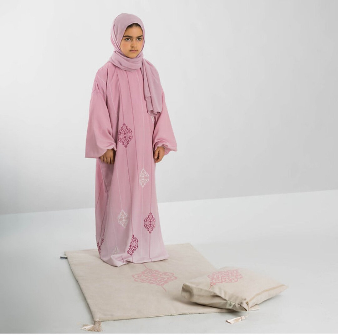 3pieces Malaki Pink Prayer Set Girl Prayer Dress Padded Prayer Mat Bag ...