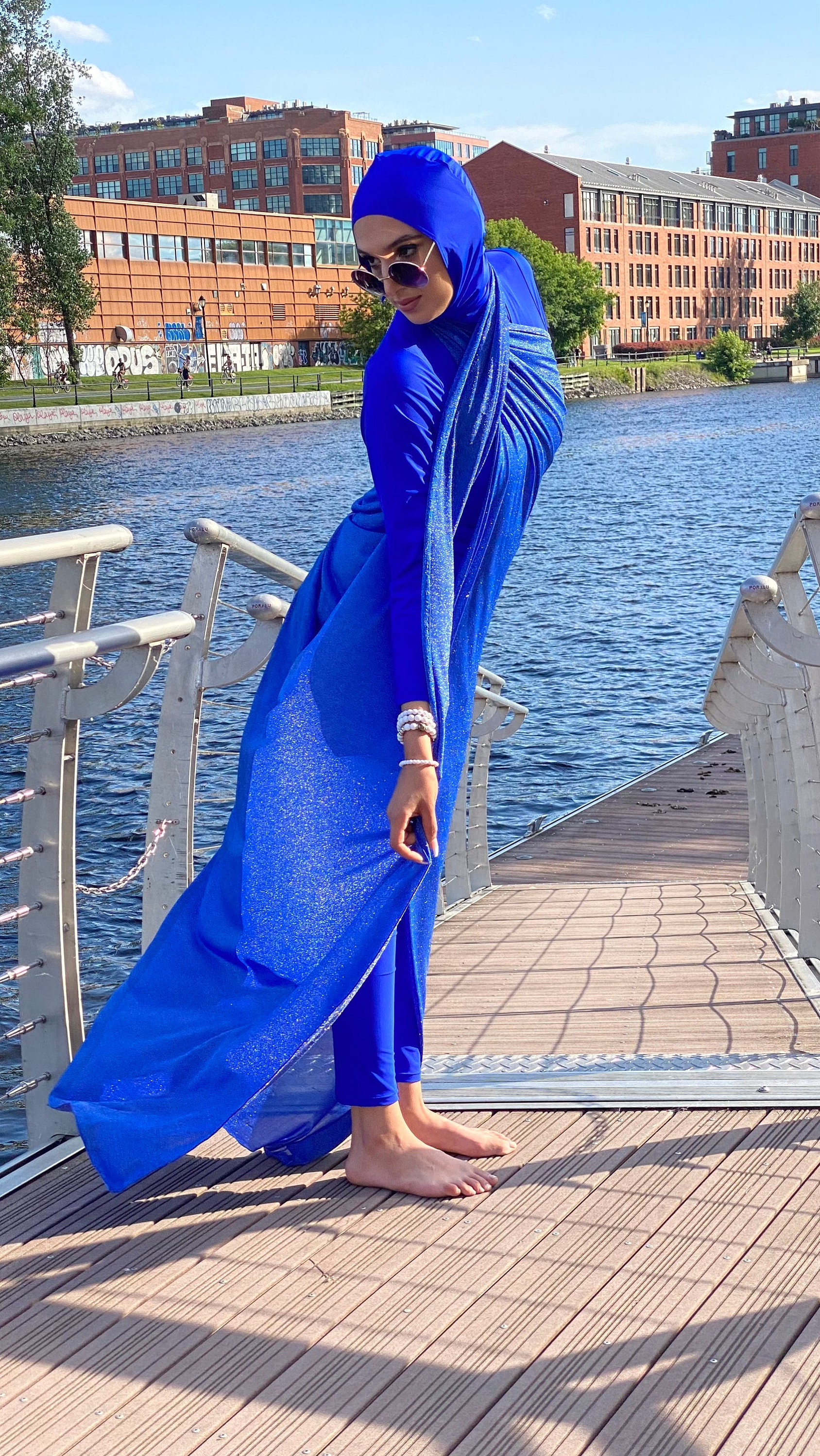 5piece Burkini Neon Blue Swimwear or Burkini Set Includes:- Swimsuit ...