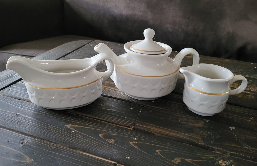 Vintage MCM Mid Century Mayer China Sculptura Teapot Sugar Creamer Set ...