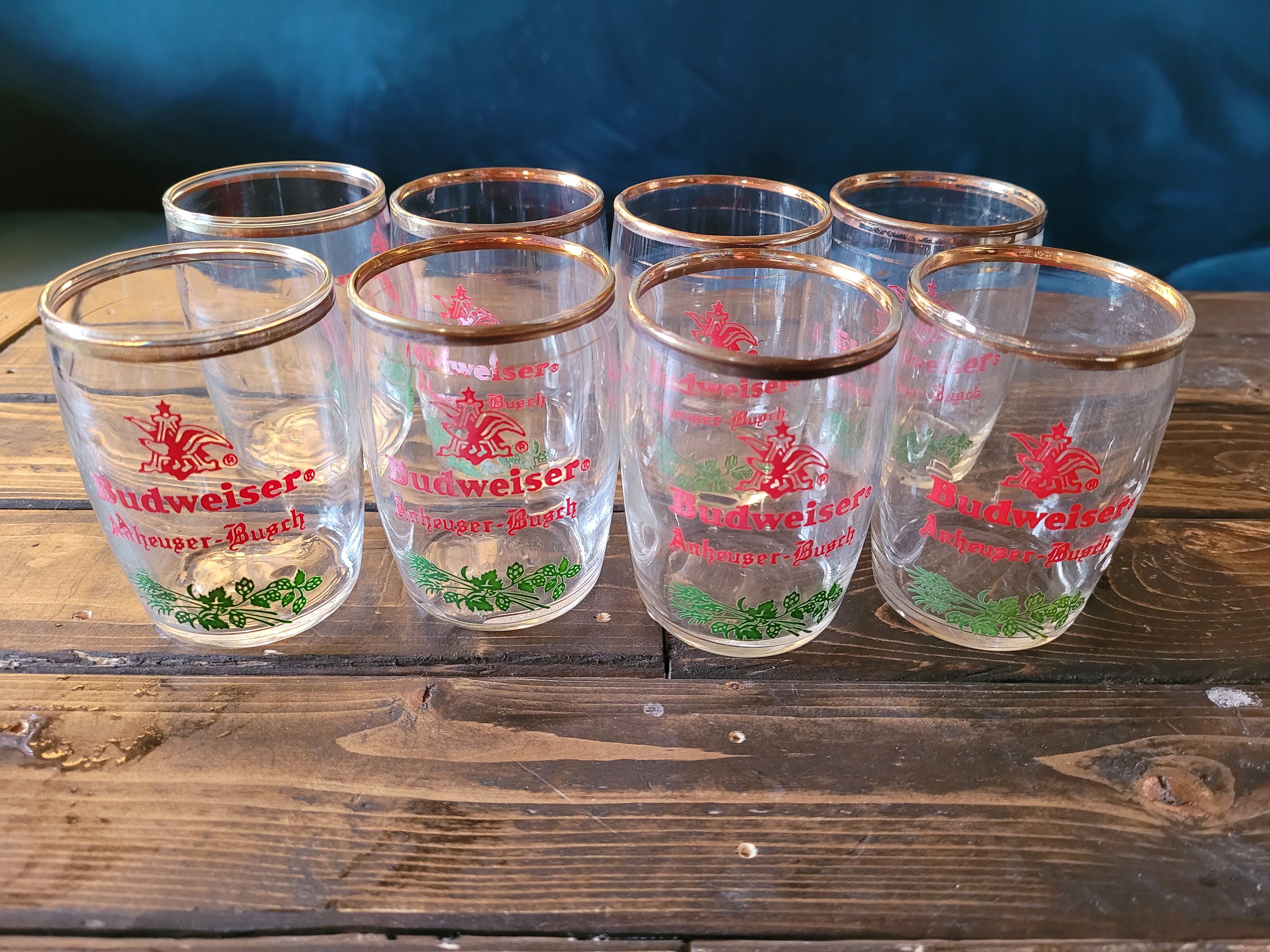 Vintage 4 Oz Budweiser Gold Rim Beer Glasses Tasting Set of 8 - Etsy