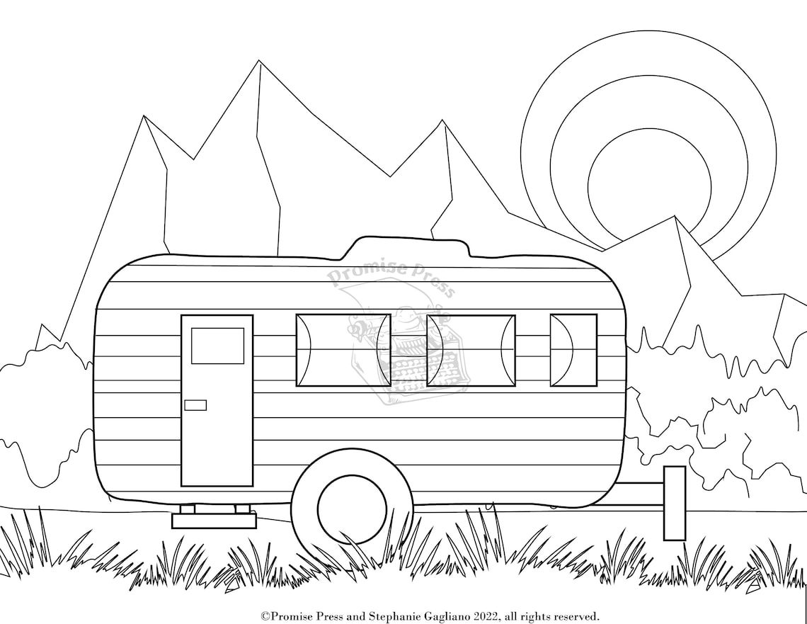 Rv/camper Digital Printable Coloring Page--vacation, Family, Summer ...