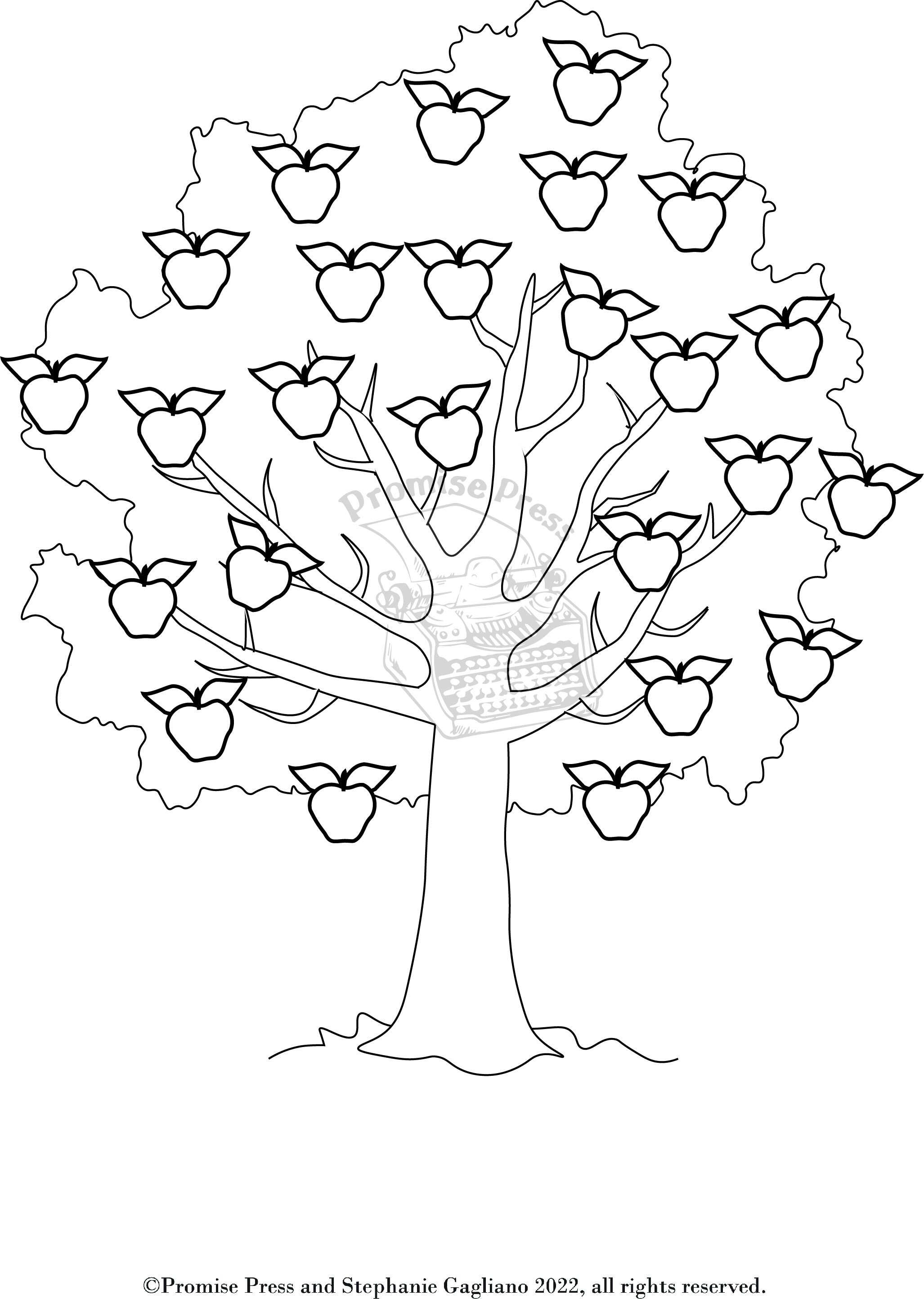 Apple Tree Digital Printable Coloring Page -- Nature, Apples, Art ...
