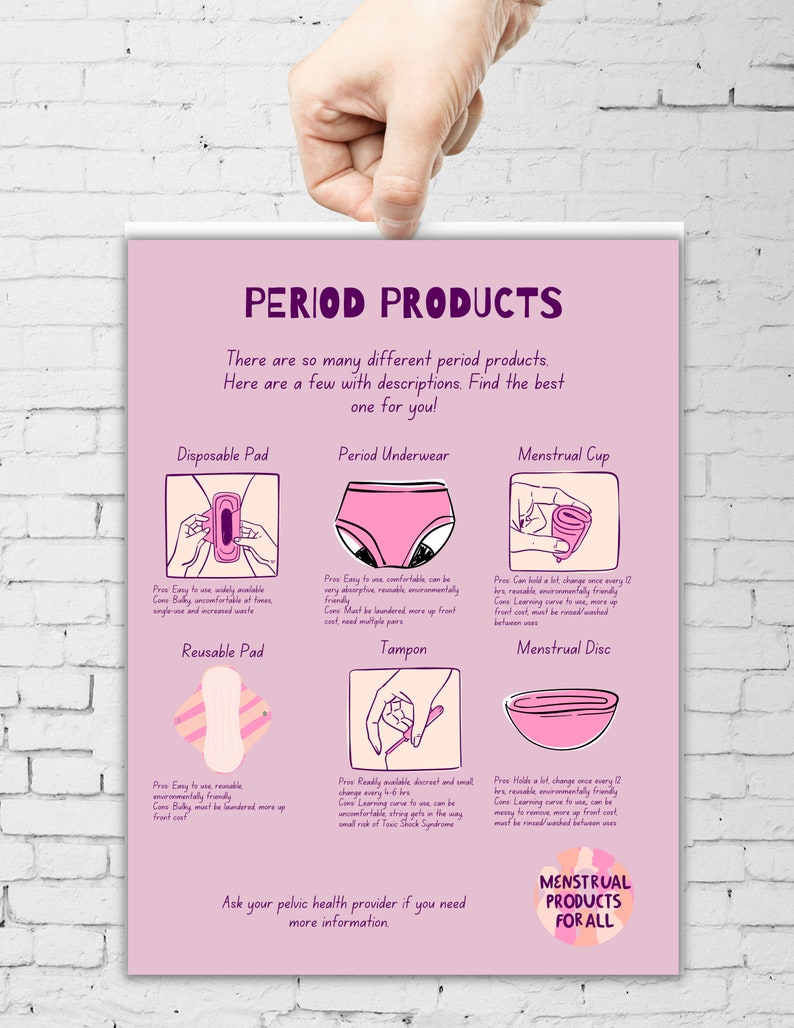 DIGITAL DOWNLOAD: Period Products; Patient Education Handout; 8.5"x11 ...