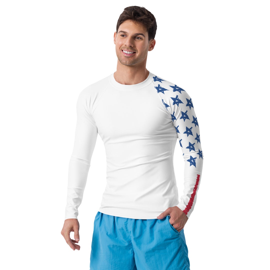 Men's Stars and Stripes Long Sleeve Rash Guard, USA Rash Guard, Sun ...