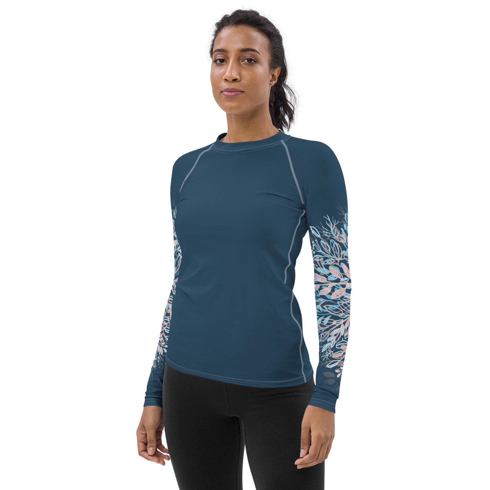 Women's Flower Blue Sleeve Rash Guard, Rash Guard, Sun Protection 38 ...