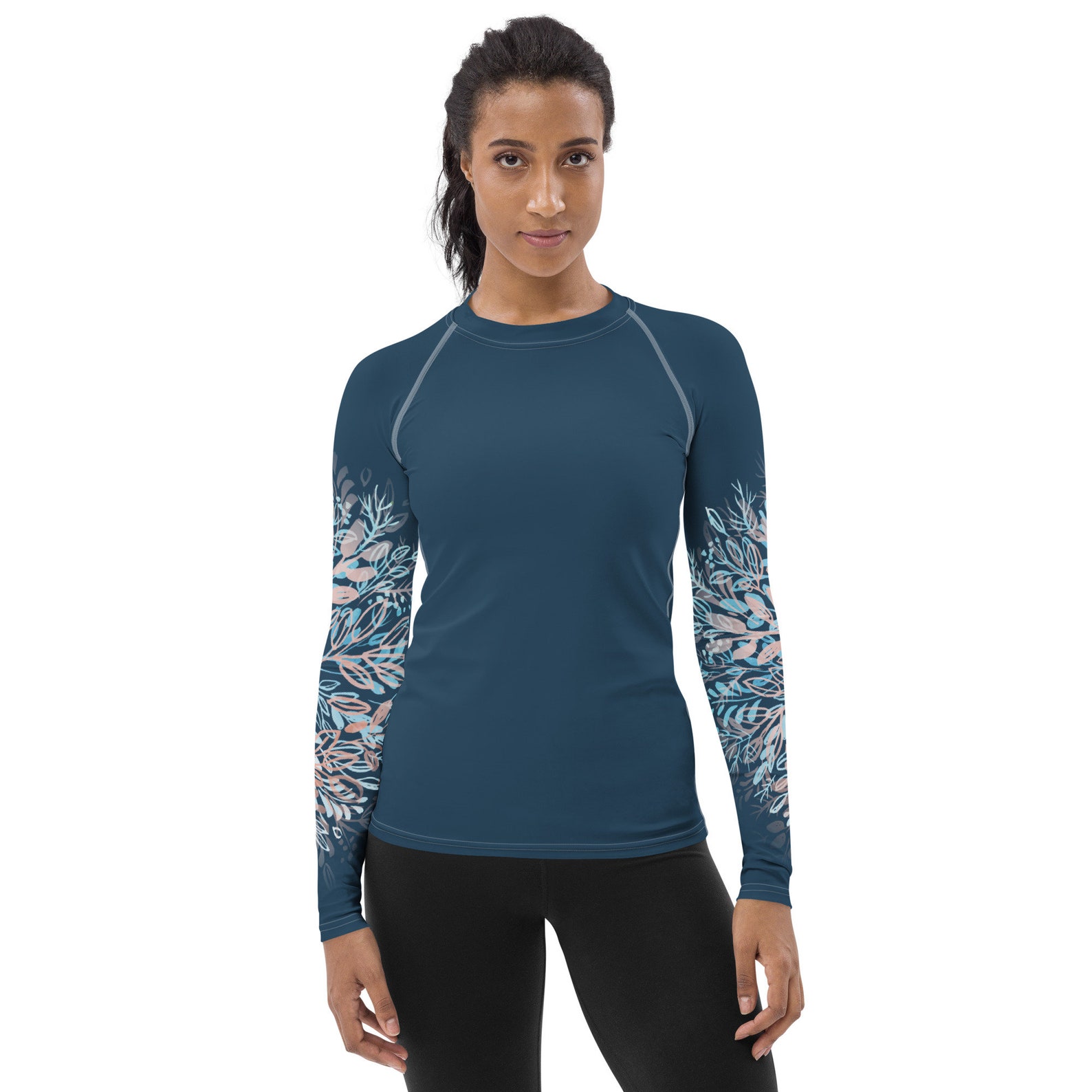 Women's Flower Blue Sleeve Rash Guard, Rash Guard, Sun Protection 38 ...