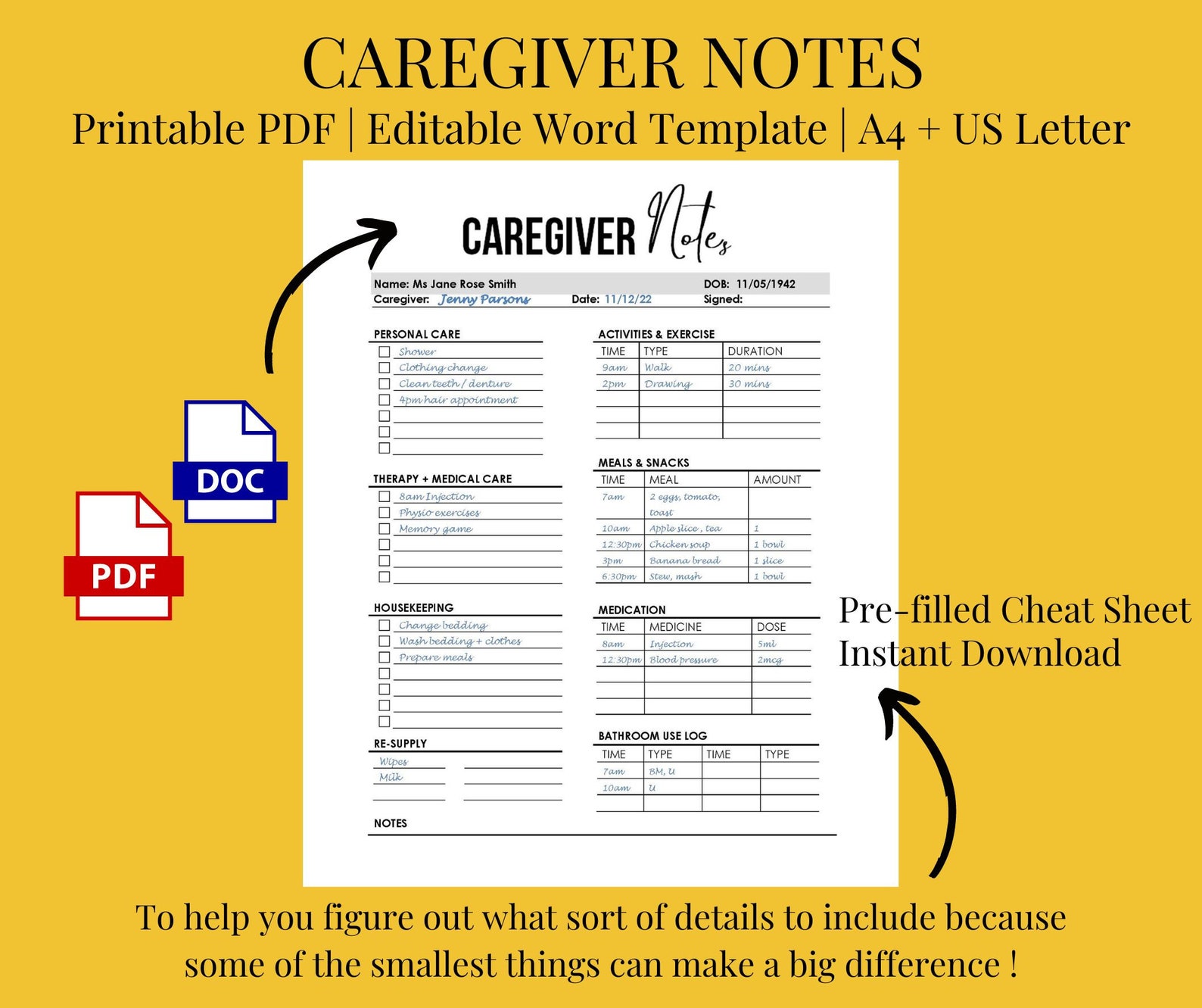 Caregiver Checklist, Caregiving Elderly Caregiver Notes, Caregiver ...