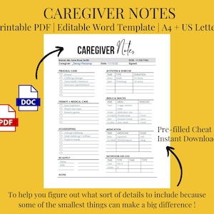 Caregiver Checklist, Caregiving Elderly Caregiver Notes, Caregiver ...