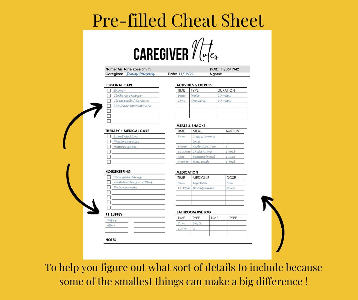 Caregiver Checklist, Caregiving Elderly Caregiver Notes, Caregiver ...