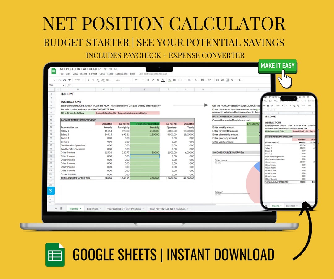 Simple Budget Spreadsheet Calculator Budget Starter Savings Calculator ...