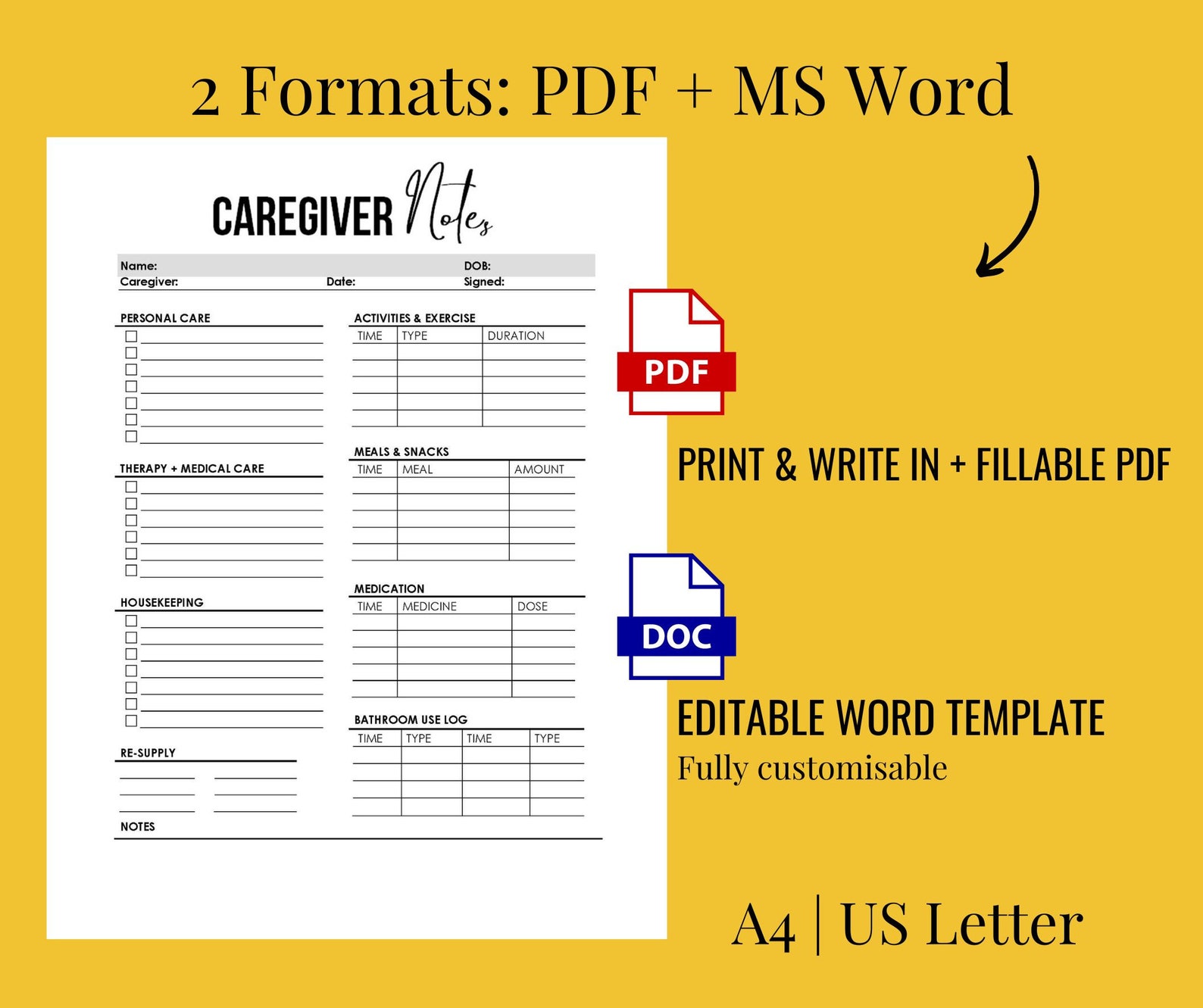 Caregiver Checklist, Caregiving Elderly Caregiver Notes, Caregiver ...