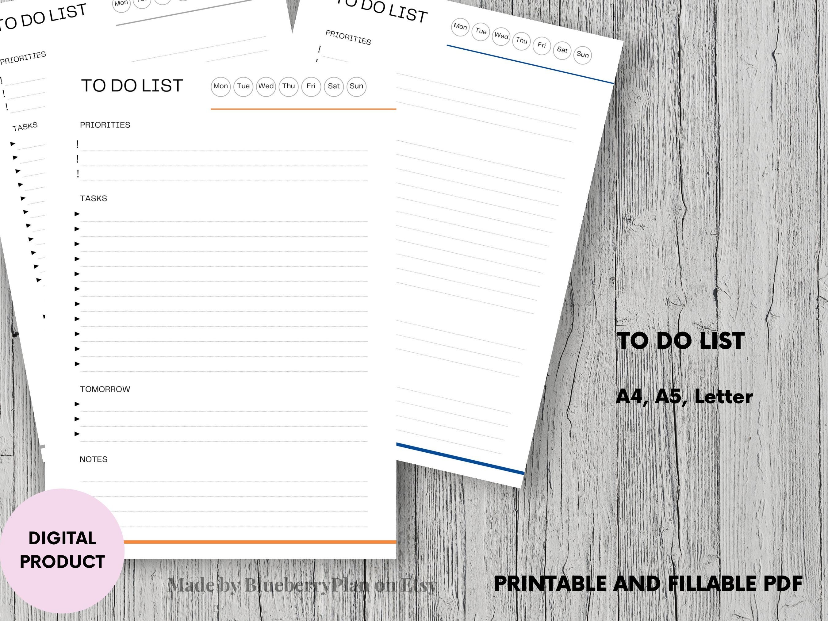 Daily to Do List Color Template Minimal Tasks List Printable - Etsy