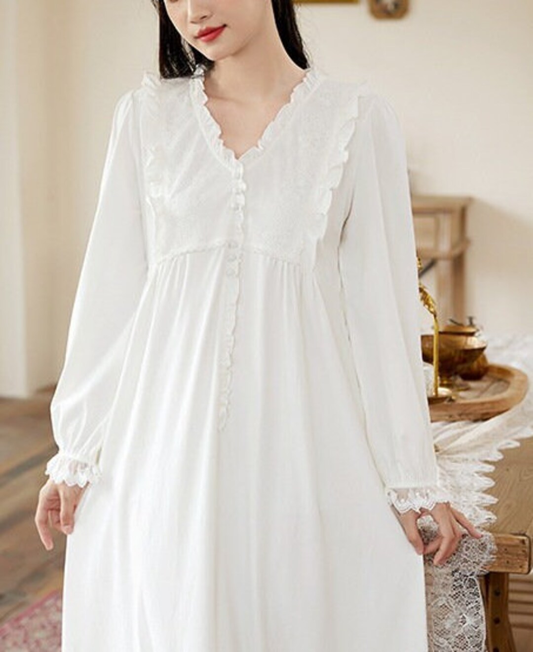 Cotton Embroidery Nightgown, French Sleepwear, Romantic Nightdress - Etsy
