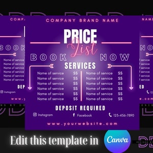 Neon Flyer Purple and Pink Price List Flyer Service Flyer - Etsy