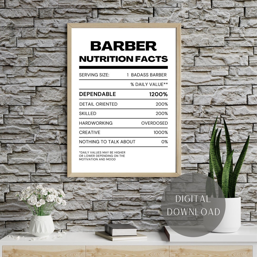 Barber Wall Art Nutrition Facts Wall Art Barber Gifts Barber Decor - Etsy