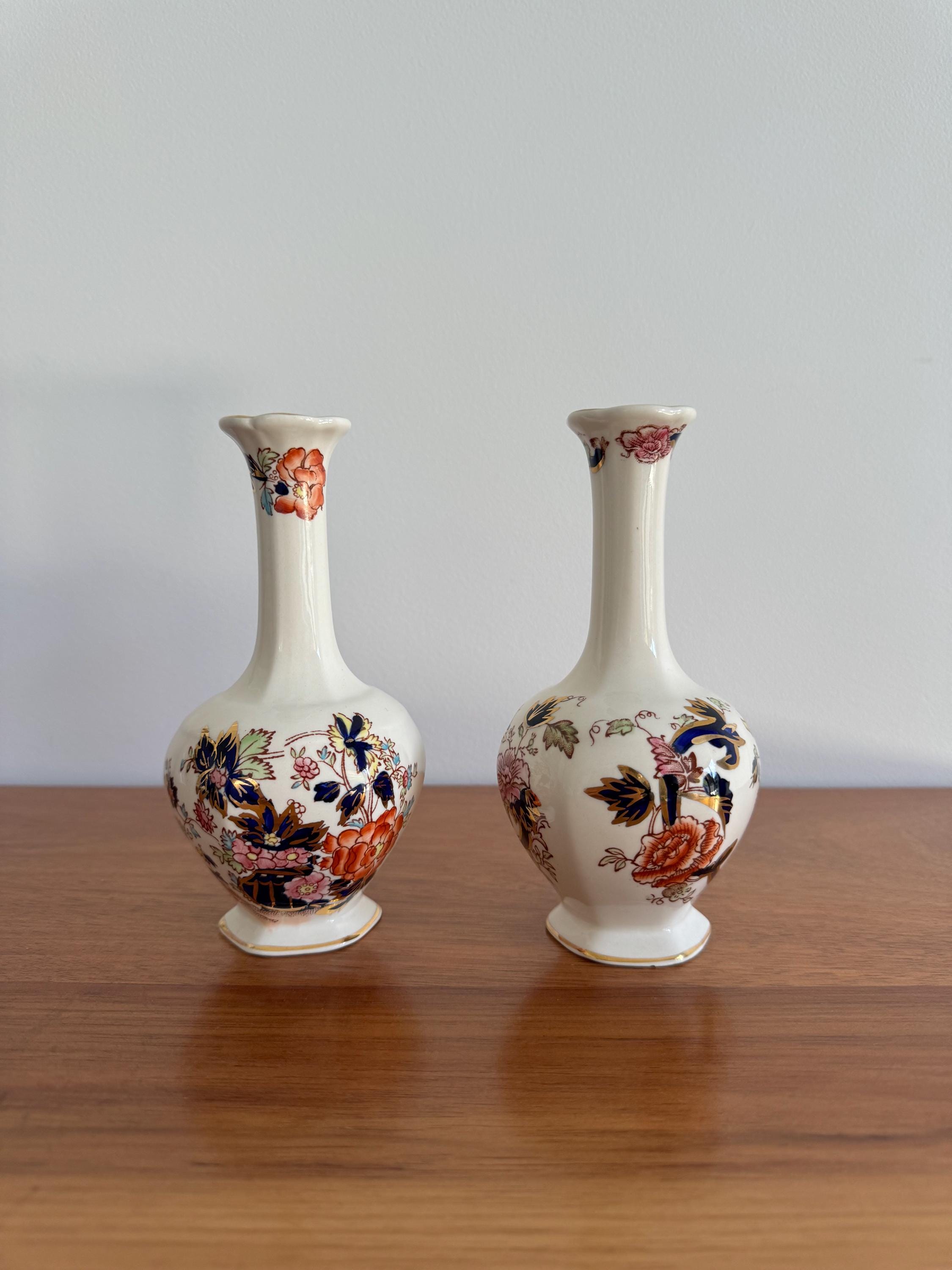 Vintage Pair Masons Bud Vases Ironstone Mandalay Pattern Hand Painted ...