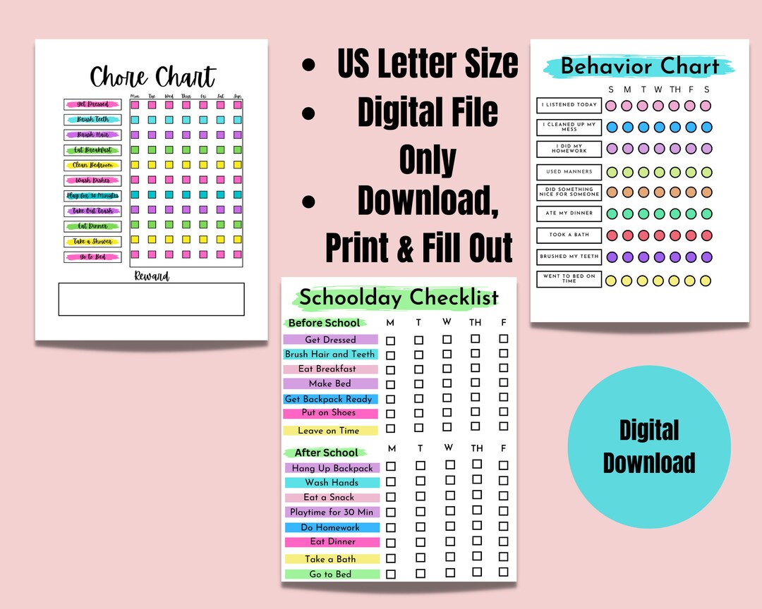 Kids Daily Chart Kids School Day Chart Kids Chore Chart Kids Behavior ...