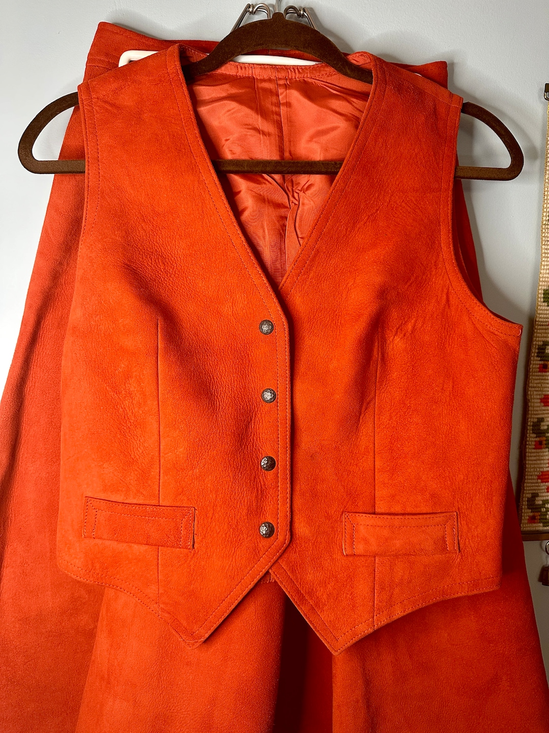 70s Burnt Orange Genuine Leather Vest and Gaucho Pant - Etsy