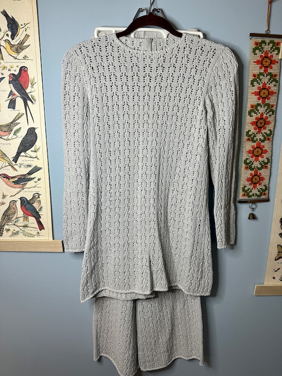 1970s Vintage Crochet/Knitted Grey/Blue Lounge Set - Gem