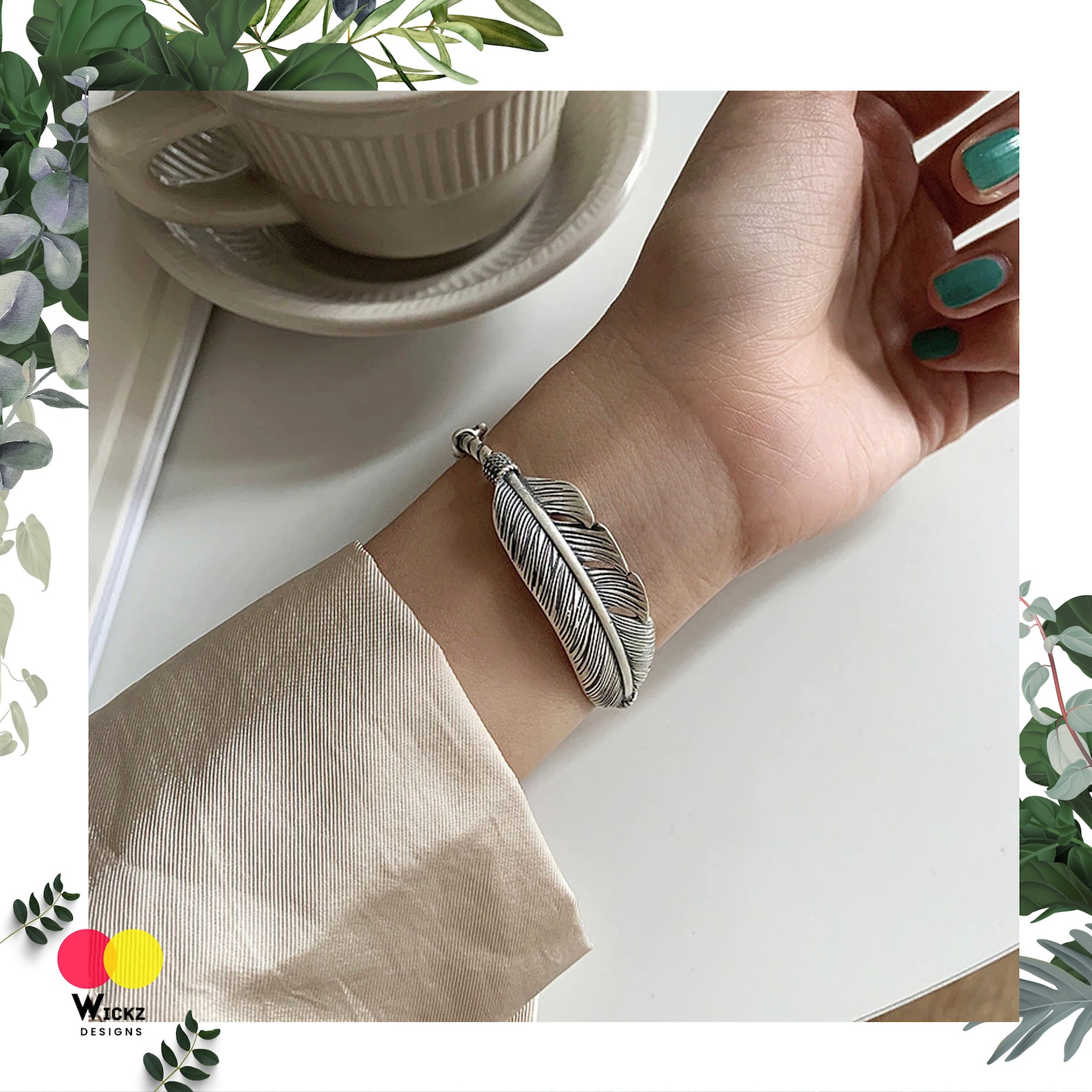 Feather Bracelet for Women, Stunning Hand Crafted 925 Silver Bangle ...