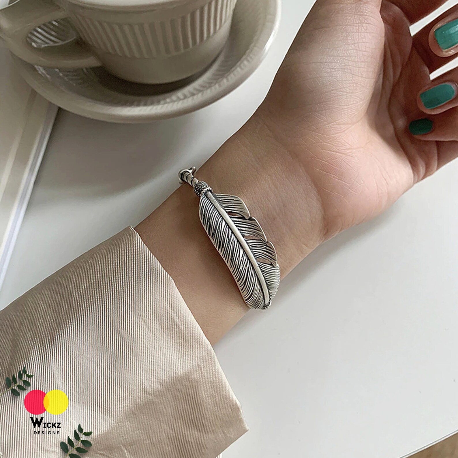 Feather Bracelet for Women, Stunning Hand Crafted 925 Silver Bangle ...