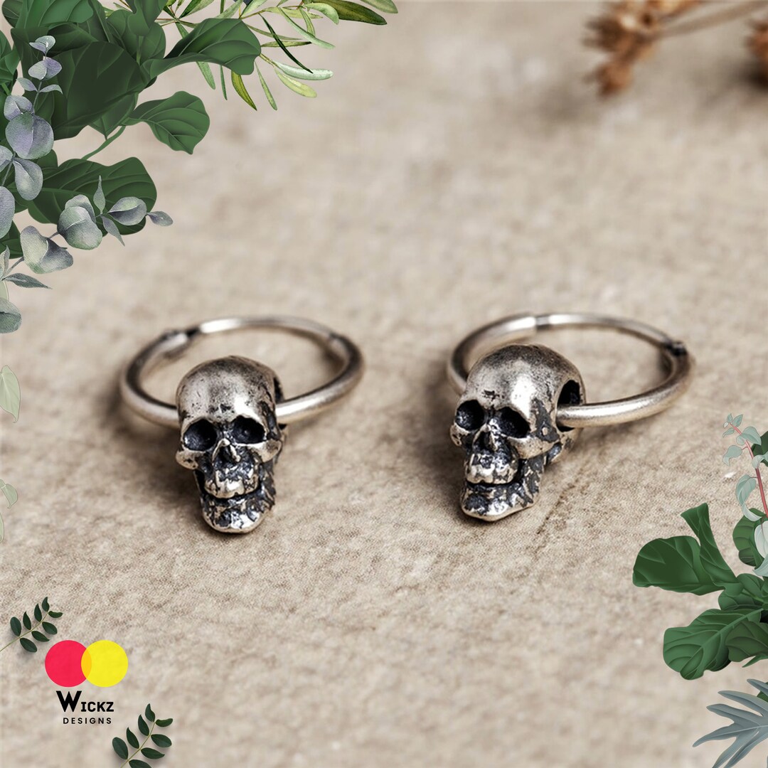 925 Sterling Silver Hollow Skull Drop Earrings Retro Punk Gothic Skull ...