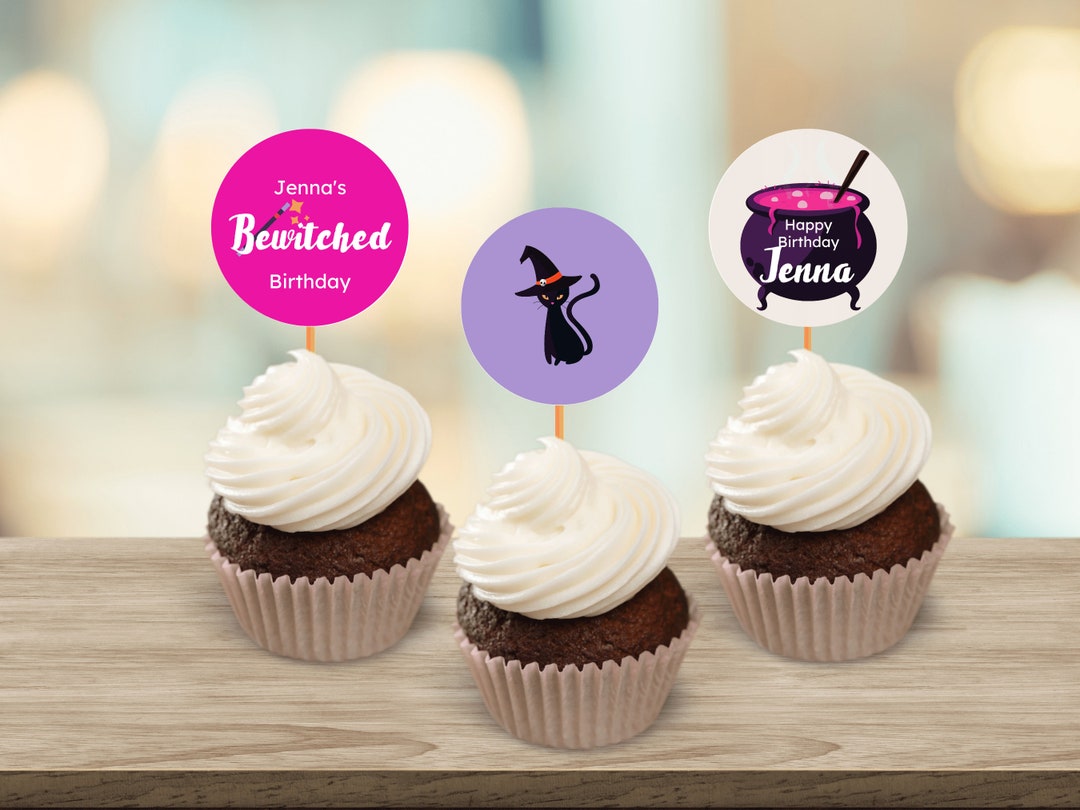 Bewitched Birthday Bash Cupcake Toppers, Girl Halloween Party ...