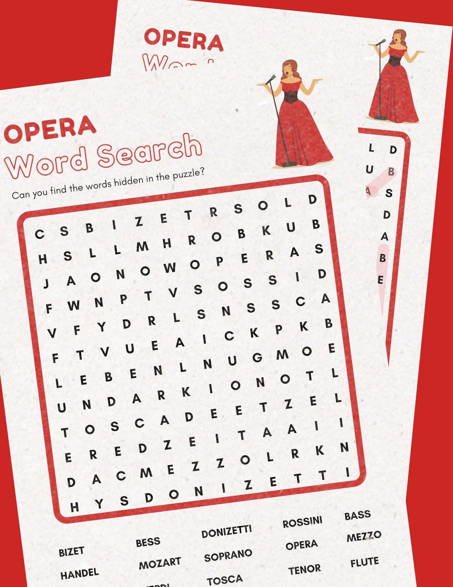 Opera Music Printable Word Search With Answer Key, Printable, Digital ...