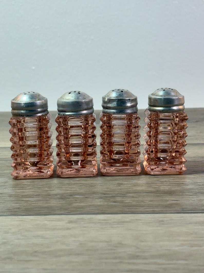 Vintage Anchor Hocking Pink Salt and Pepper Shakers - Manhattan Pattern ...