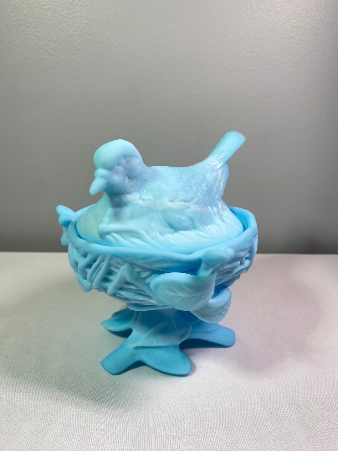 Vintage West Blue Slag Glass Song Bird on a Nest - Etsy