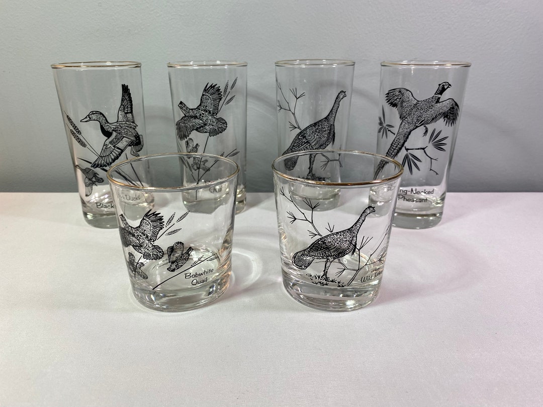 Mid Century Modern Highball (4) and Lowball (2) Tumblers - Bird Design ...