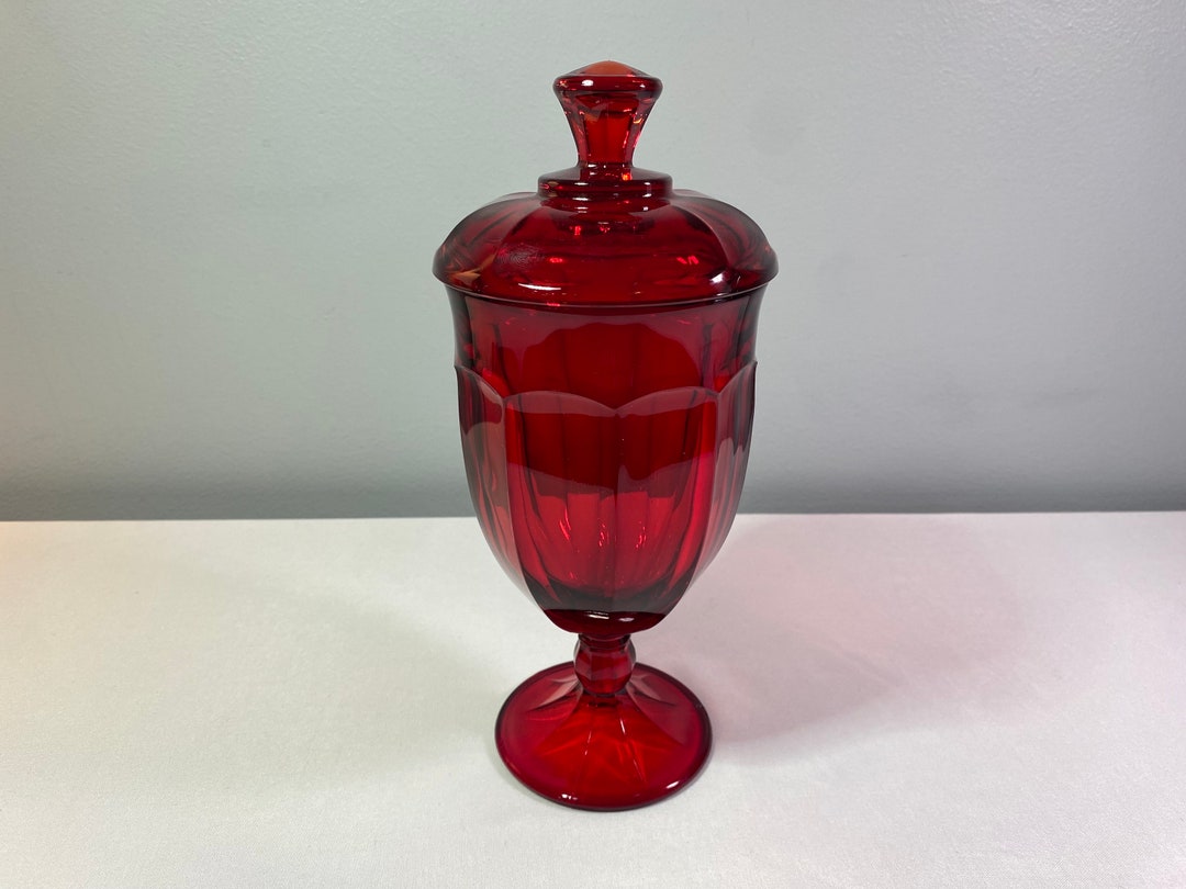 Vintage Lidded Compote Dish - Viking Glass - Epic Arlington - Ruby Red ...