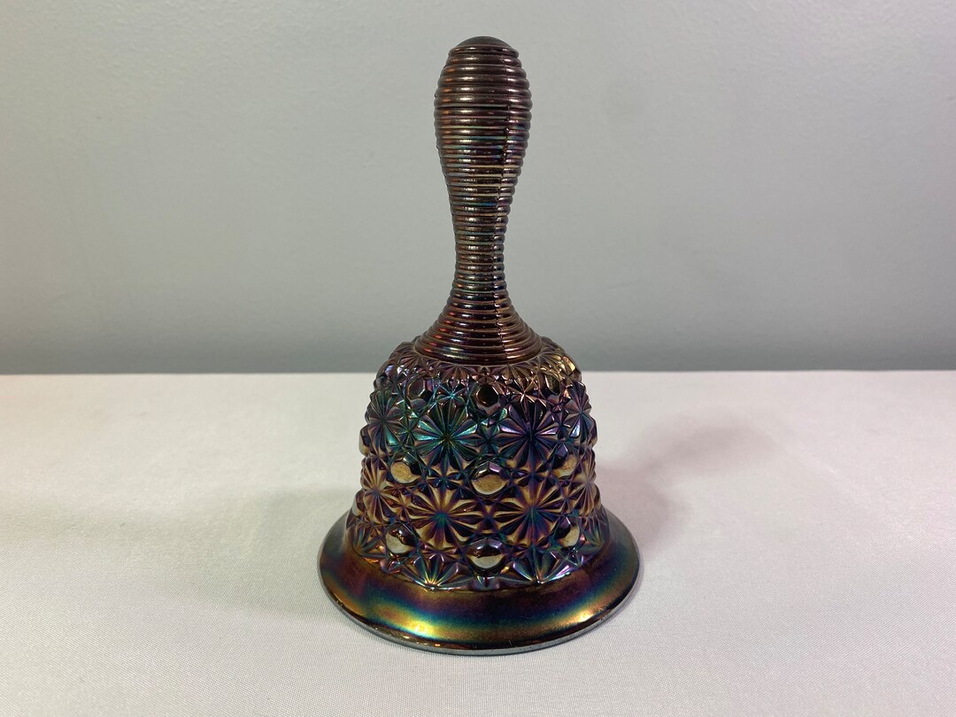 Vintage Fenton Bell Iridescent Amethyst Carnival Daisy and Button Metal ...