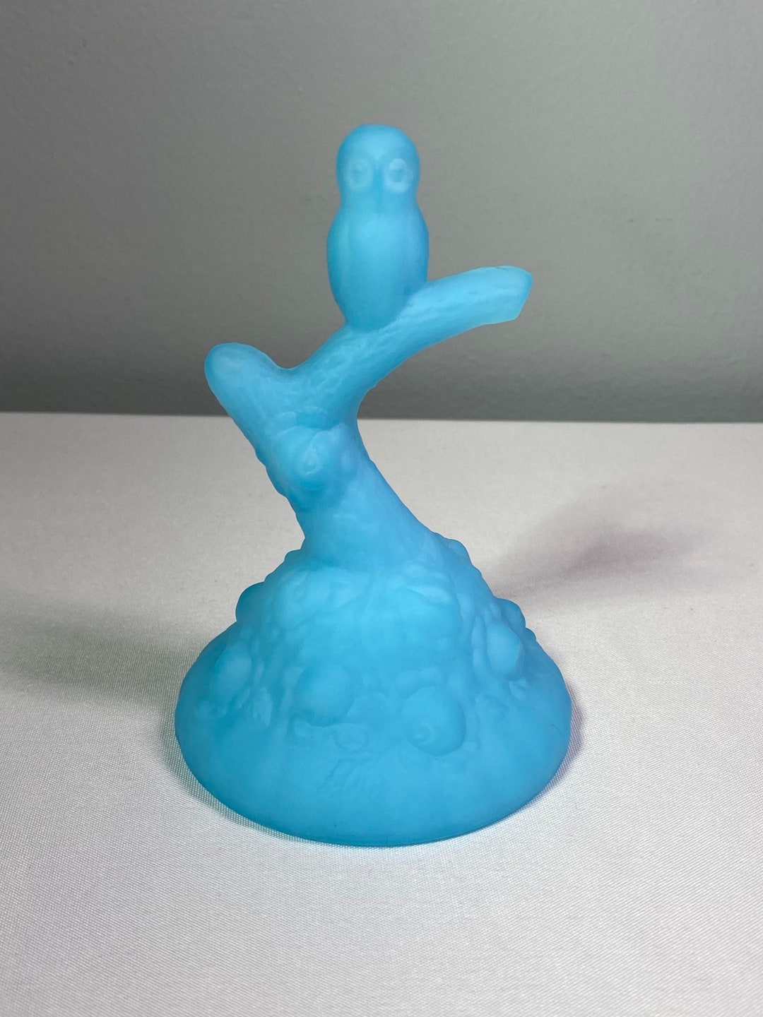 Vintage Fenton owl on Branch Ring Tree Holder Satin Blue - Etsy