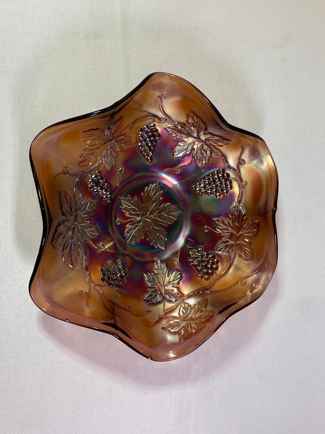 Vintage Fenton Carnival Glass Bowl - Iridescent Copper / Amber Carnival ...