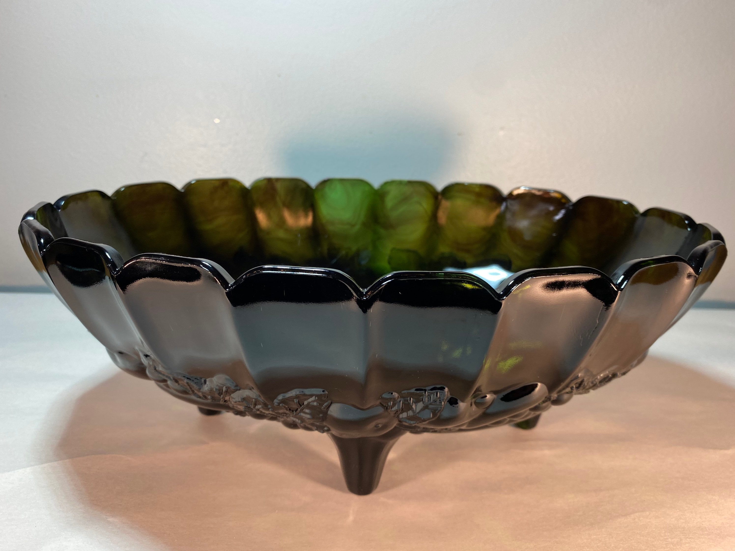 Rare Color, 1970s Indiana Glass Harvest Grape Pattern, Oval Footed Bowl ...