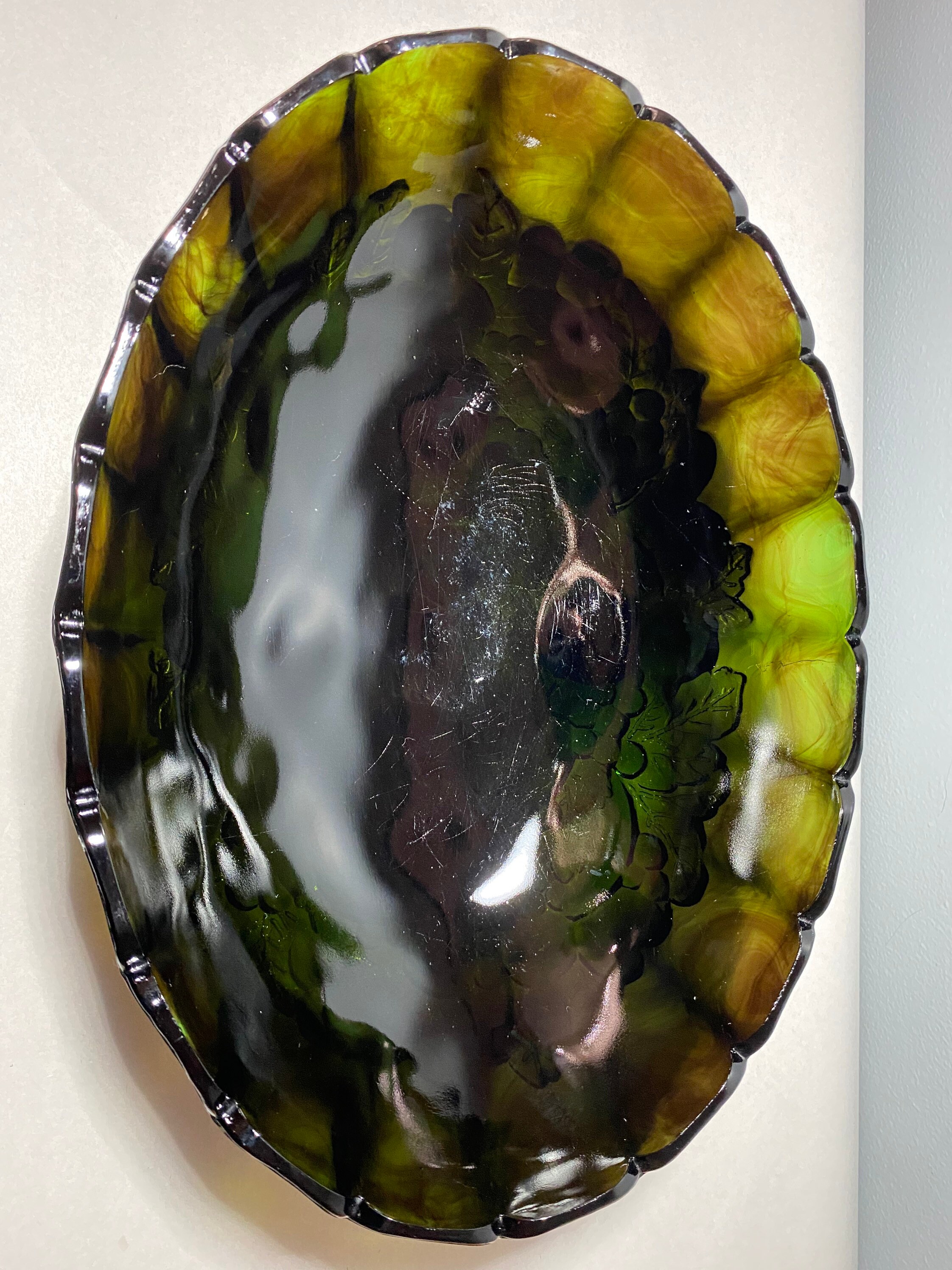 Rare Color, 1970s Indiana Glass Harvest Grape Pattern, Oval Footed Bowl ...